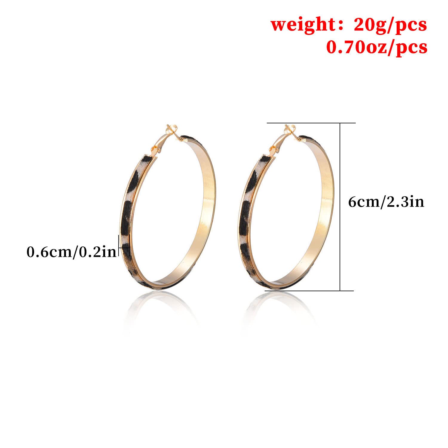 60mm Exaggerate Leopard Leather Round Hoop Earrings Dangle Cheetah Print Circle for Women Statement Personality Animal Jewelry-60CM