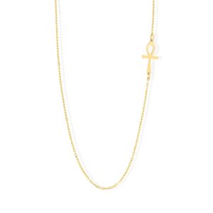 gelin ankh cross necklace in 14k solid gold | 14k gold sideway cross necklace, 18"