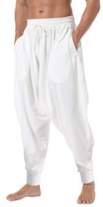 aitfineism men's drawstring aladdin hippie harem pants loose drop crotch trousers (x-large, white)