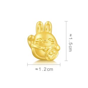 CHOW SANG SANG 999 24K Solid Gold Mini Charm Maneki Usagi Bunny Charm Bracelet for Women 93615C, 93615C-24GG-00