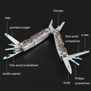 Aolacow Multi-Tool Knife Pliers Knife Saw Kit Survival Folding Multi-Tool with Screwdriver Bit Set Outdoor Fishing Camping Accessories Emergency Multifunction (14pcsFO-4111)