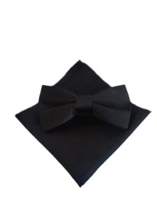 men's classic pre-tied satin formal tuxedo bowtie with handkerchief adjustable length for wedding party and prom (black) standart