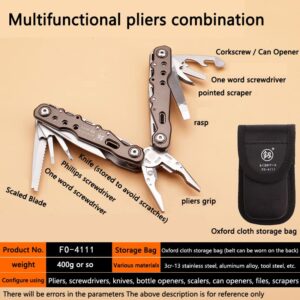 Aolacow Multi-Tool Knife Pliers Knife Saw Kit Survival Folding Multi-Tool with Screwdriver Bit Set Outdoor Fishing Camping Accessories Emergency Multifunction (14pcsFO-4111)