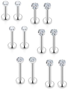 16g lip rings for women stainless surgical steel labret jewelry monroe lip ring medusa piercing jewelry tragus helix cartilage forward earring piercing jewelry for women 6mm 8mm 10mm silver 4.5mm cz