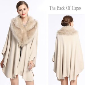 New Deve Newdeve Bridal Capes Shawls Winter Fall Warm Faux Fur Open Wraps Knitted Plus Sizes Sweater Evening Party Cloaks, Khaki, Standard