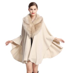 new deve newdeve bridal capes shawls winter fall warm faux fur open wraps knitted plus sizes sweater evening party cloaks, khaki, standard