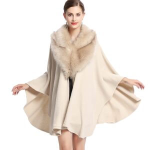 New Deve Newdeve Bridal Capes Shawls Winter Fall Warm Faux Fur Open Wraps Knitted Plus Sizes Sweater Evening Party Cloaks, Khaki, Standard