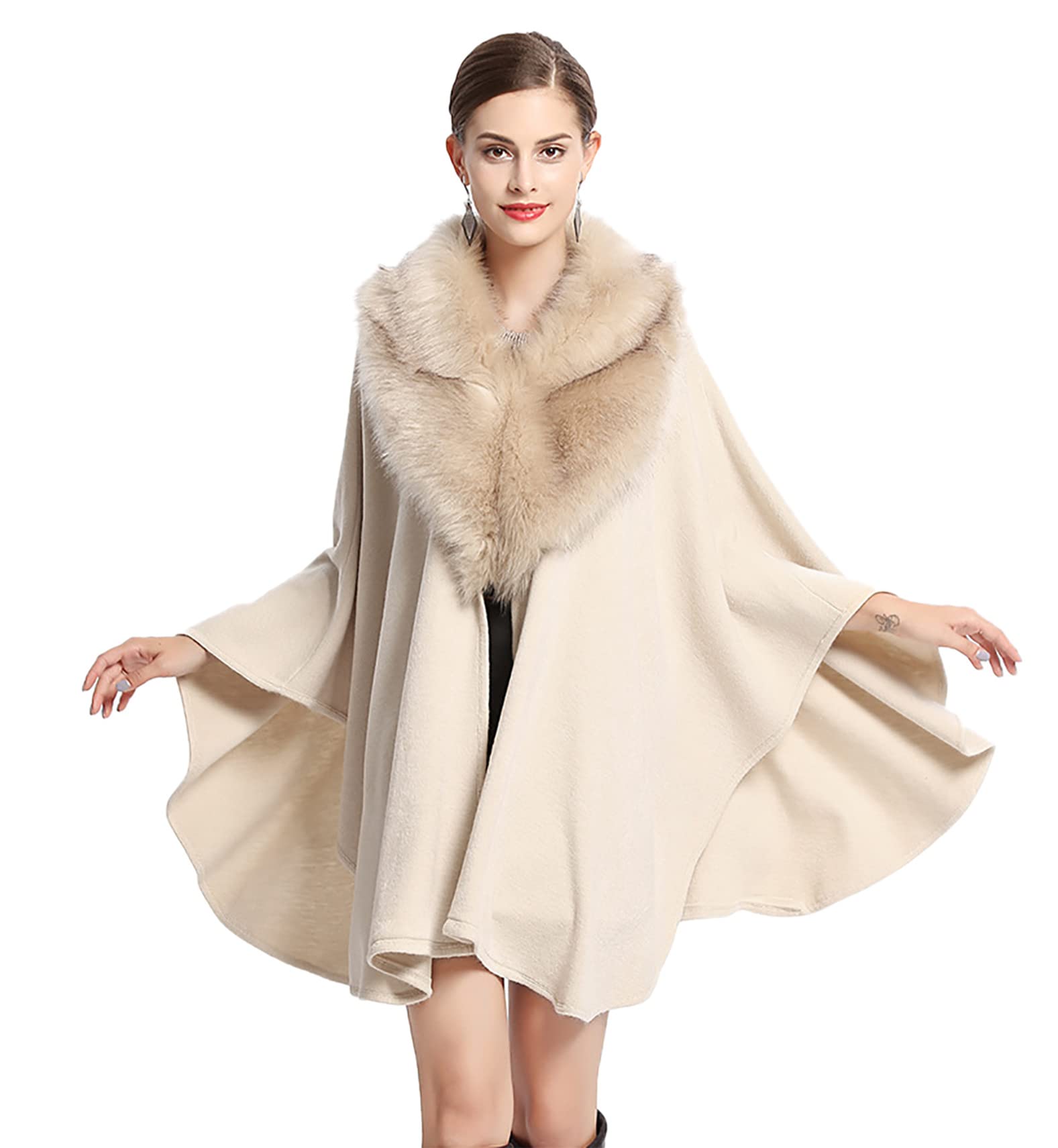 New Deve Newdeve Bridal Capes Shawls Winter Fall Warm Faux Fur Open Wraps Knitted Plus Sizes Sweater Evening Party Cloaks, Khaki, Standard