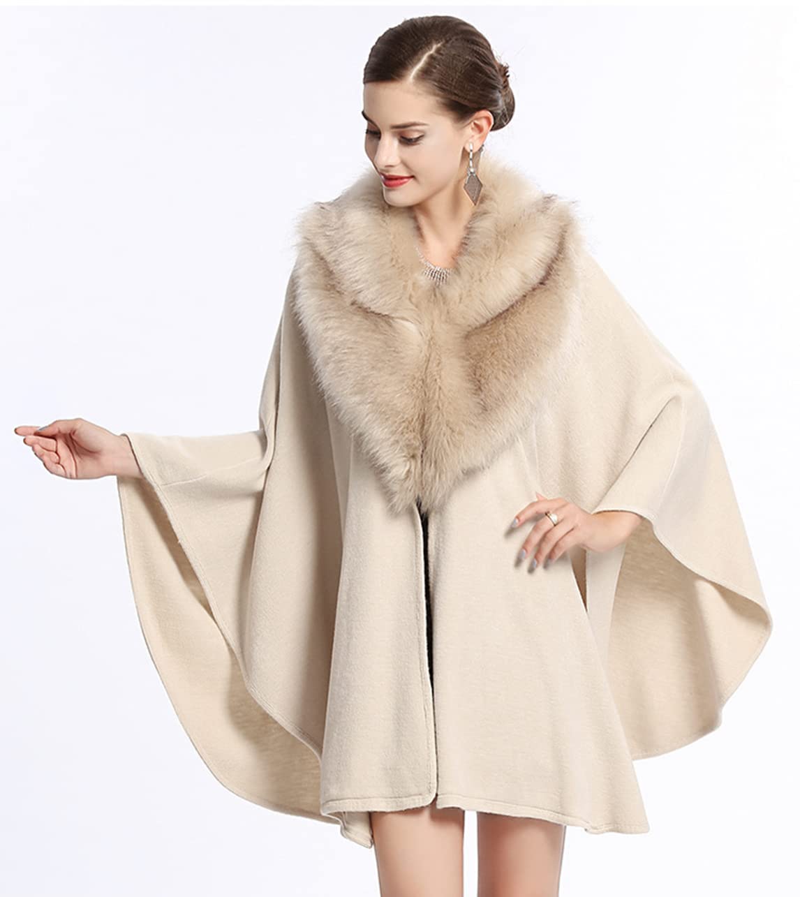 New Deve Newdeve Bridal Capes Shawls Winter Fall Warm Faux Fur Open Wraps Knitted Plus Sizes Sweater Evening Party Cloaks, Khaki, Standard