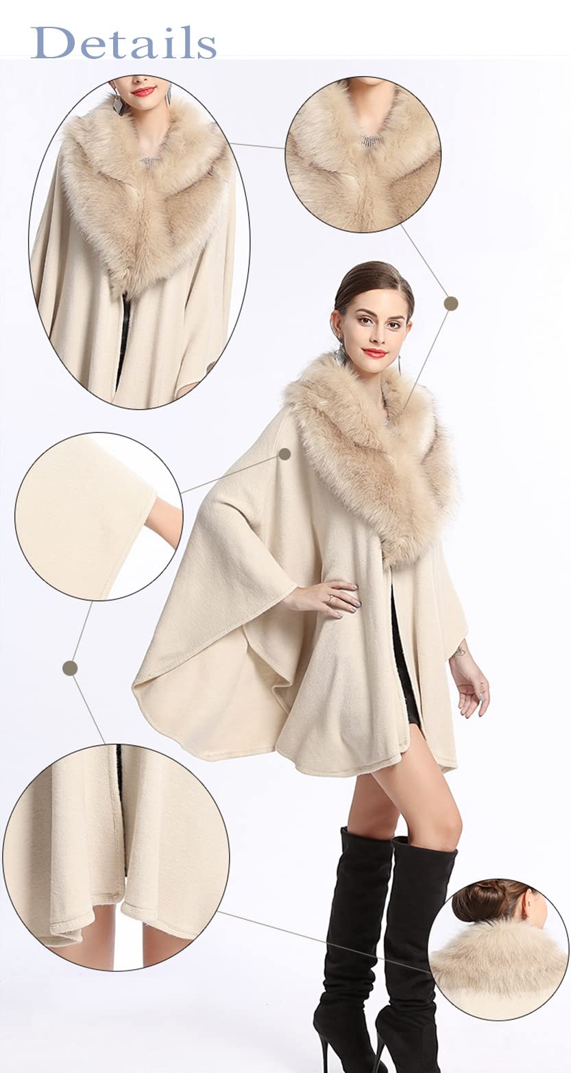 New Deve Newdeve Bridal Capes Shawls Winter Fall Warm Faux Fur Open Wraps Knitted Plus Sizes Sweater Evening Party Cloaks, Khaki, Standard