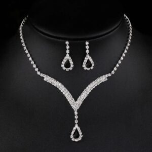 JWICOS Bridal Necklace Earrings Set Crystal Wedding Jewelry Set Rhinestone Choker Necklace for Women (Black)