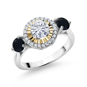 gem stone king 925 silver and 10k yellow gold black onyx moissanite and lab grown diamond 3 stone women engagement ring (1.06 cttw, gemstone birthstone, available in size 5, 6, 7, 8, 9)