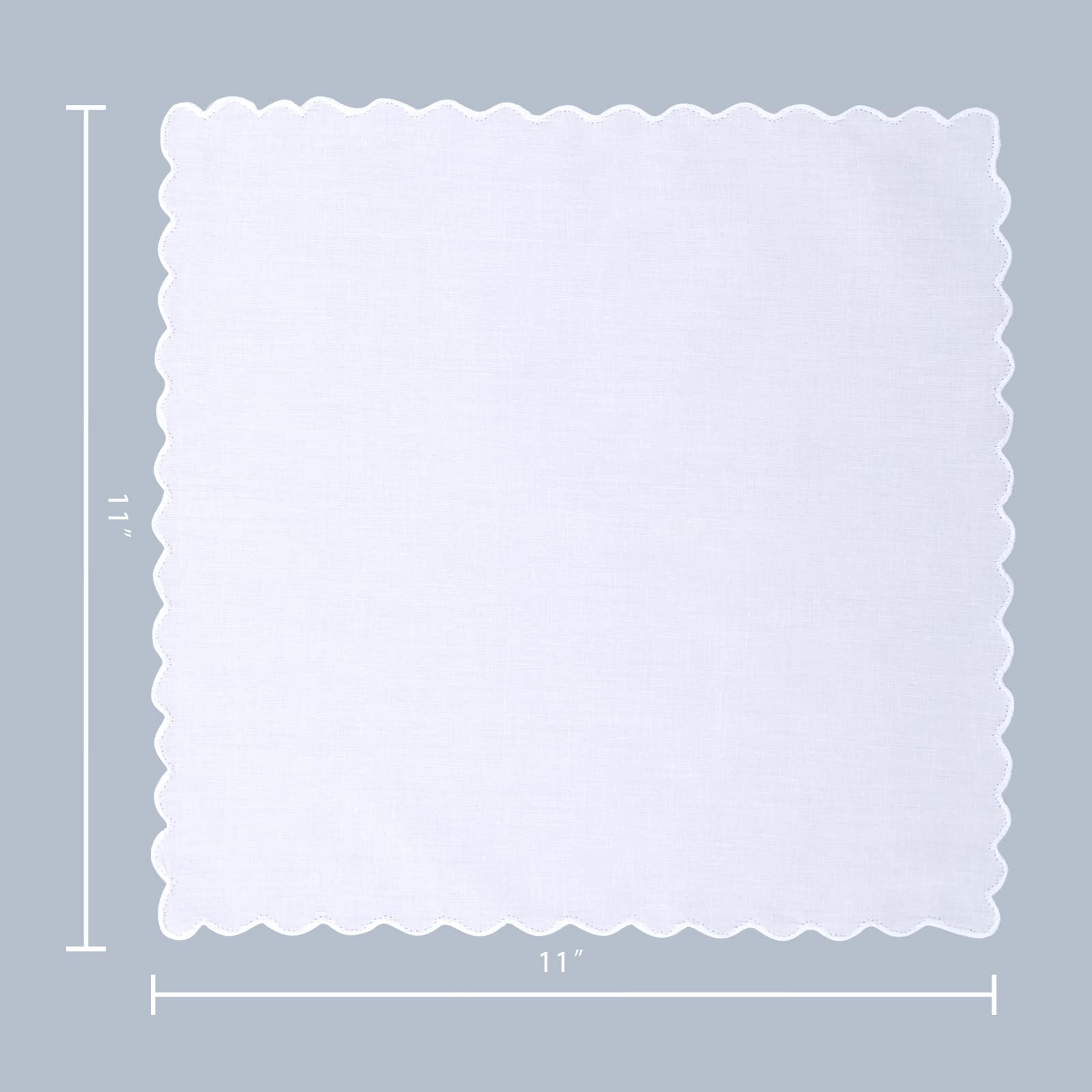 GB Women's 100% White Cotton Handkerchiefs with Wavy Edge for Embroidery and Tie Dye 12 Pieces