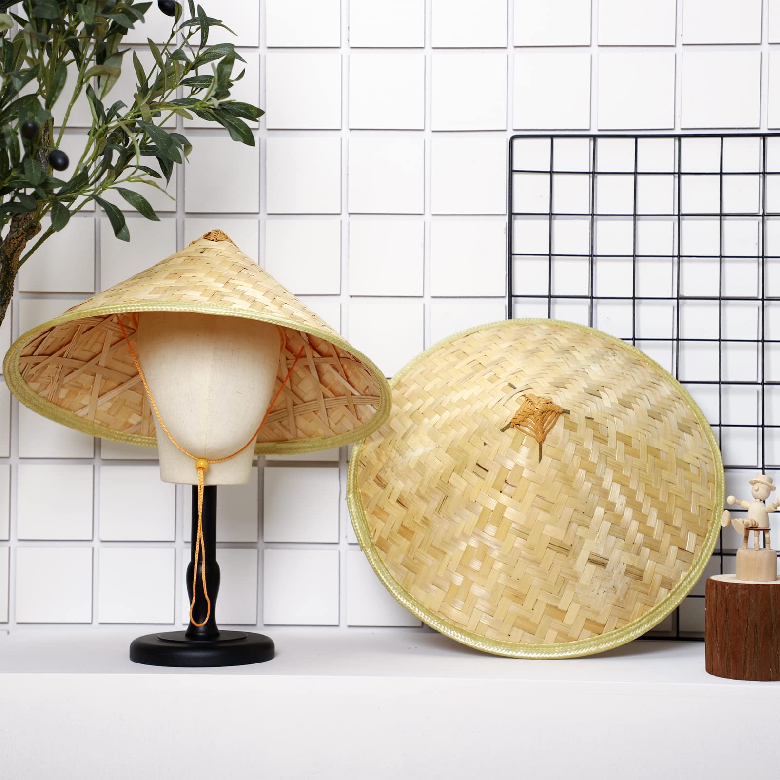 6 Pcs Bamboo Hat Retro Traditional Chinese Style Sun Hat Handmade Asian Straw Hat Bamboo Fishing Sunshade Hat for Women and Men