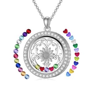 soulmeet round sunflower floating locket necklace that holds birthstones/pictures/hair locket living flower diy floating charm memory necklace for women