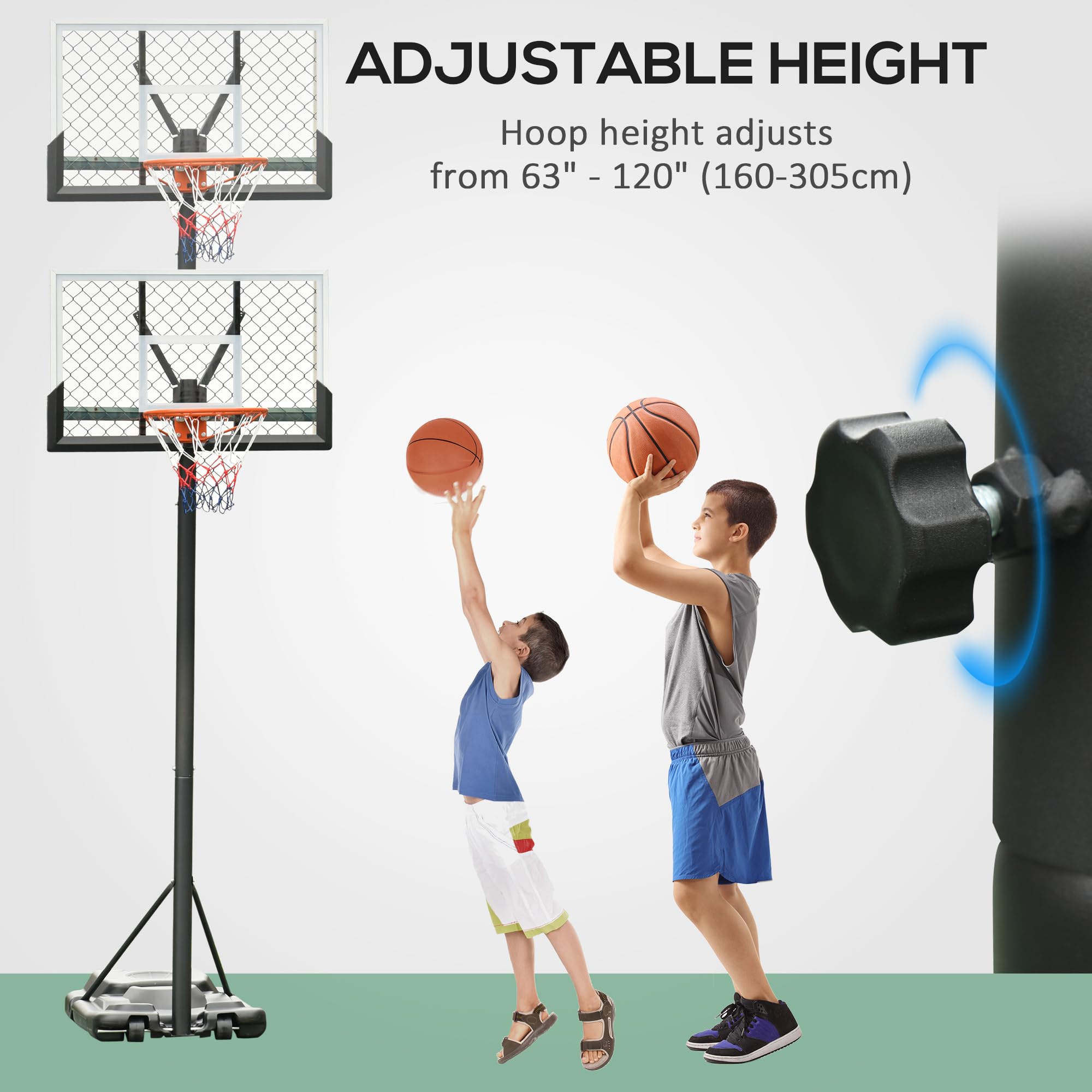 Soozier Portable Basketball Hoop, 5.2-10' Adjustable Height, Weight Base with Ball Holder, Basket Ball Stand on Wheels with 43" Backboard for Outdoor Junior Youth Adult Use, Black, White