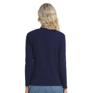 CUNYI Women's Turtleneck Shirt Long Sleeve Thermal Tee Cotton Tops for Women, Navy Blue M