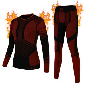 meetwee thermal underwear for women, long johns ski cold weather gear set base layer warm winter top and bottom running red medium