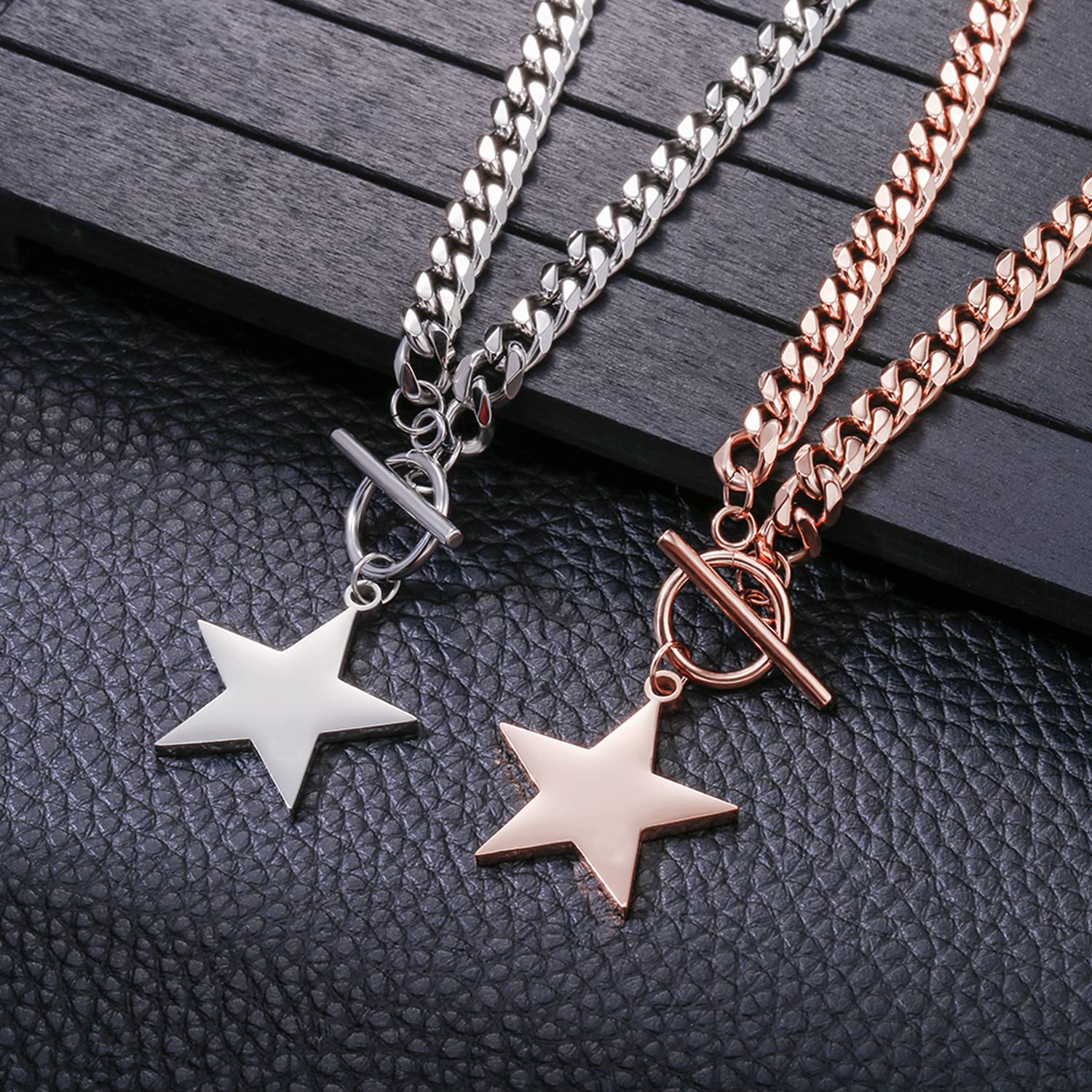 MIFYNN Silver Star Cuban Link Necklace Fashion Style Star Necklaces for Women, Silver Necklace for Women to Surprise Friends And Relatives, Friendship Necklace is Also the Best Birthday Gift