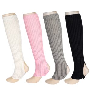 peony man 4 pairs women stirrup leg warmers winter knitted leg warmers ribbed stretchy ankle leg warmers for woman girls dance yoga ballet sports workout