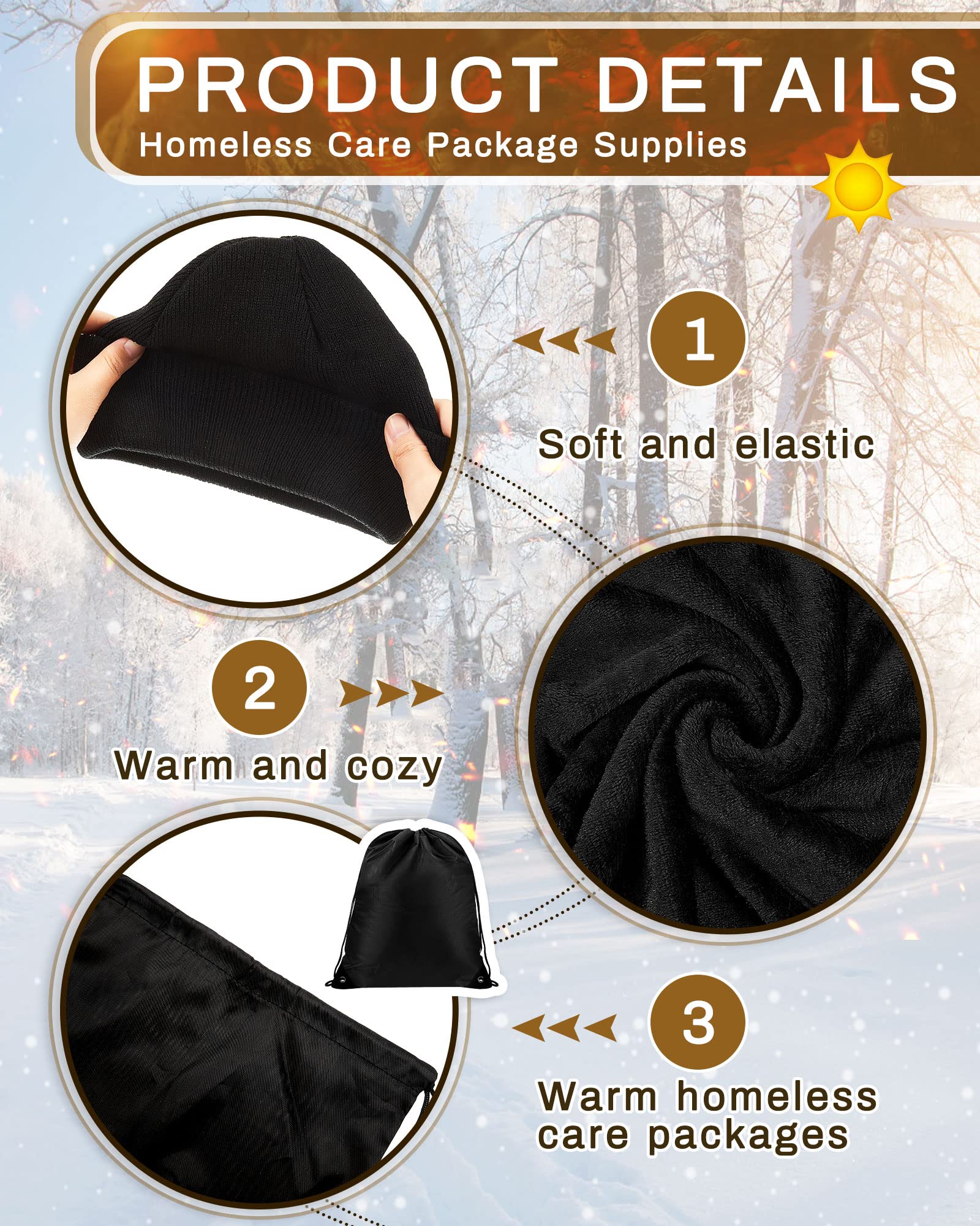 Jecery 72 Pieces Homeless Care Package Supplies Winter Coral Fleece Blanket Gloves Socks Beanies Scarves and Drawstring Bags Bulk for Winter Homeless Care