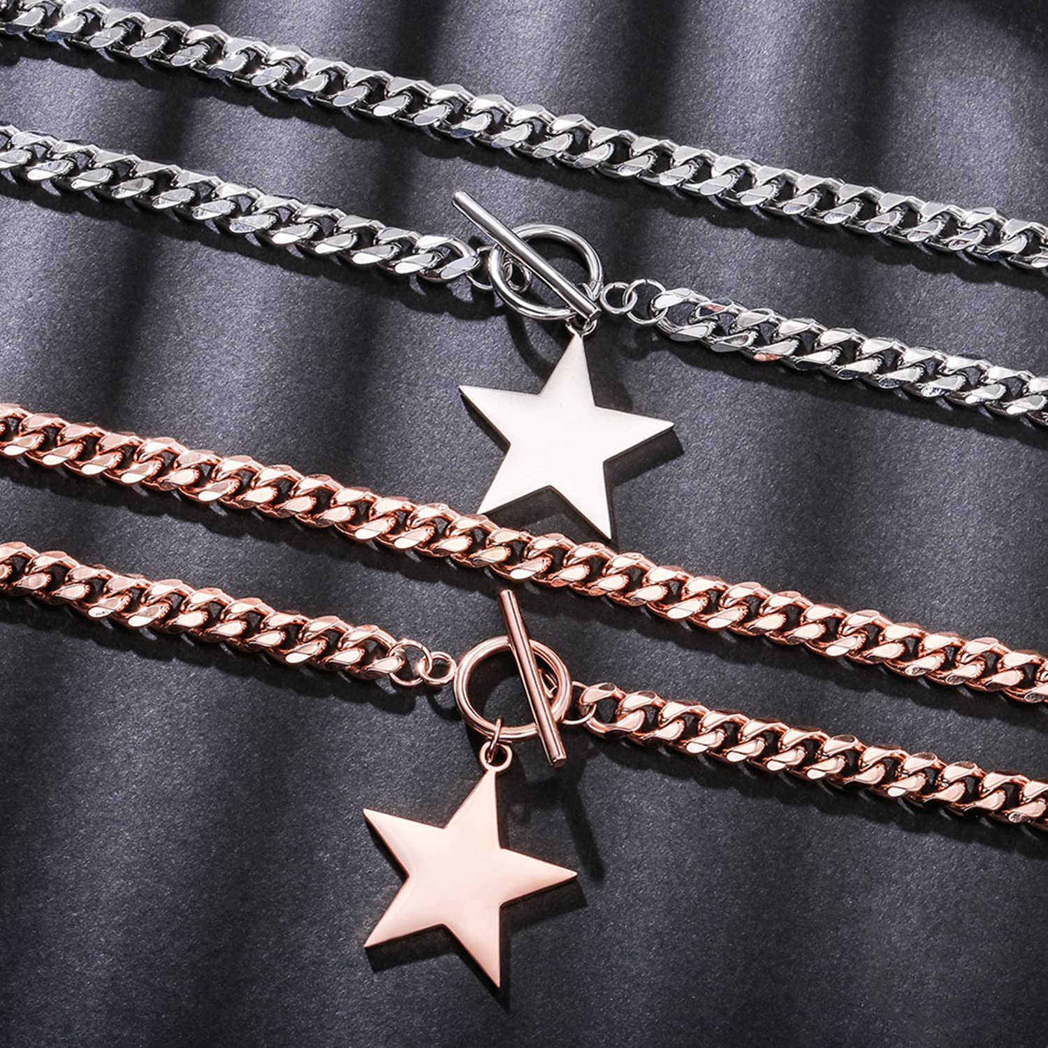 MIFYNN Silver Star Cuban Link Necklace Fashion Style Star Necklaces for Women, Silver Necklace for Women to Surprise Friends And Relatives, Friendship Necklace is Also the Best Birthday Gift