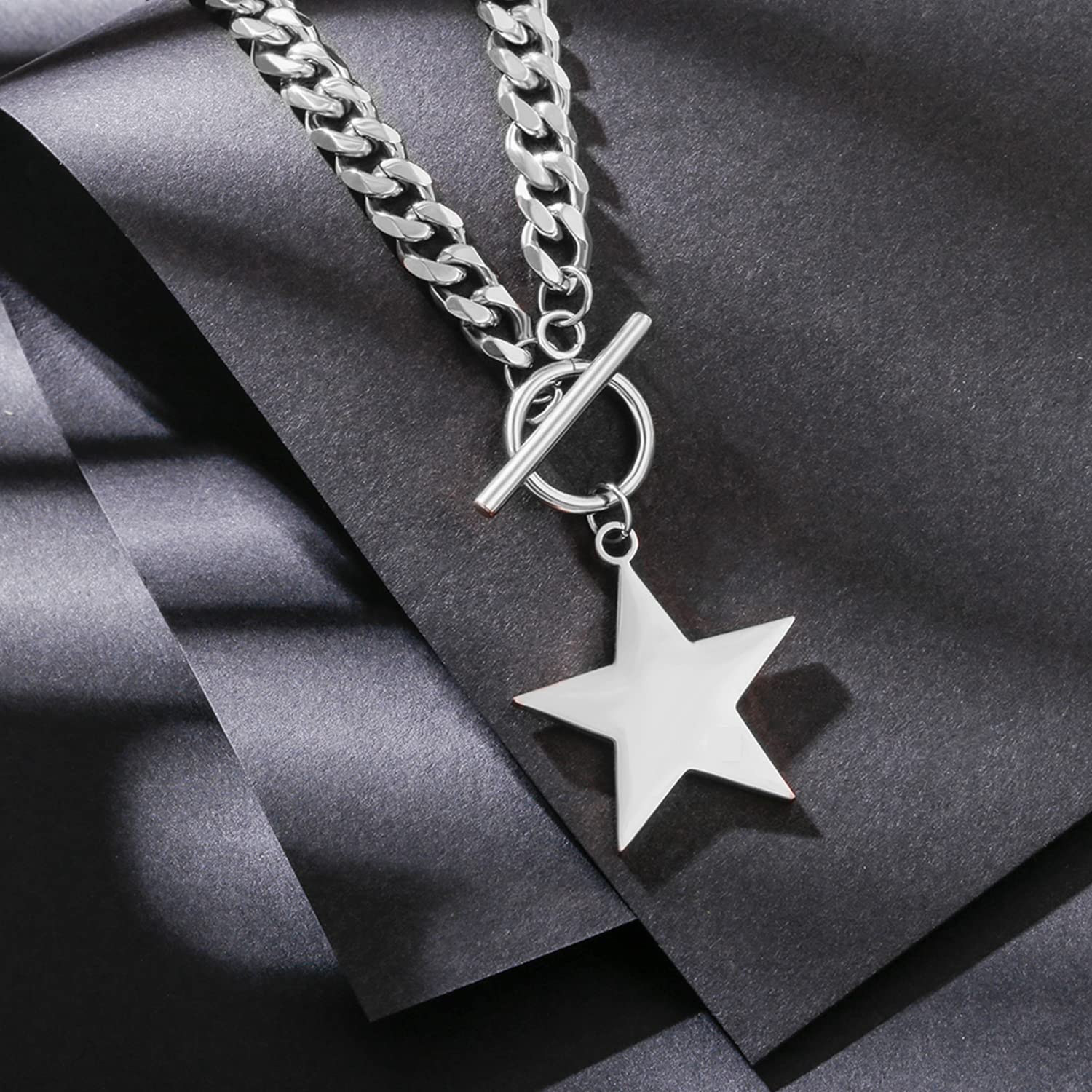 MIFYNN Silver Star Cuban Link Necklace Fashion Style Star Necklaces for Women, Silver Necklace for Women to Surprise Friends And Relatives, Friendship Necklace is Also the Best Birthday Gift