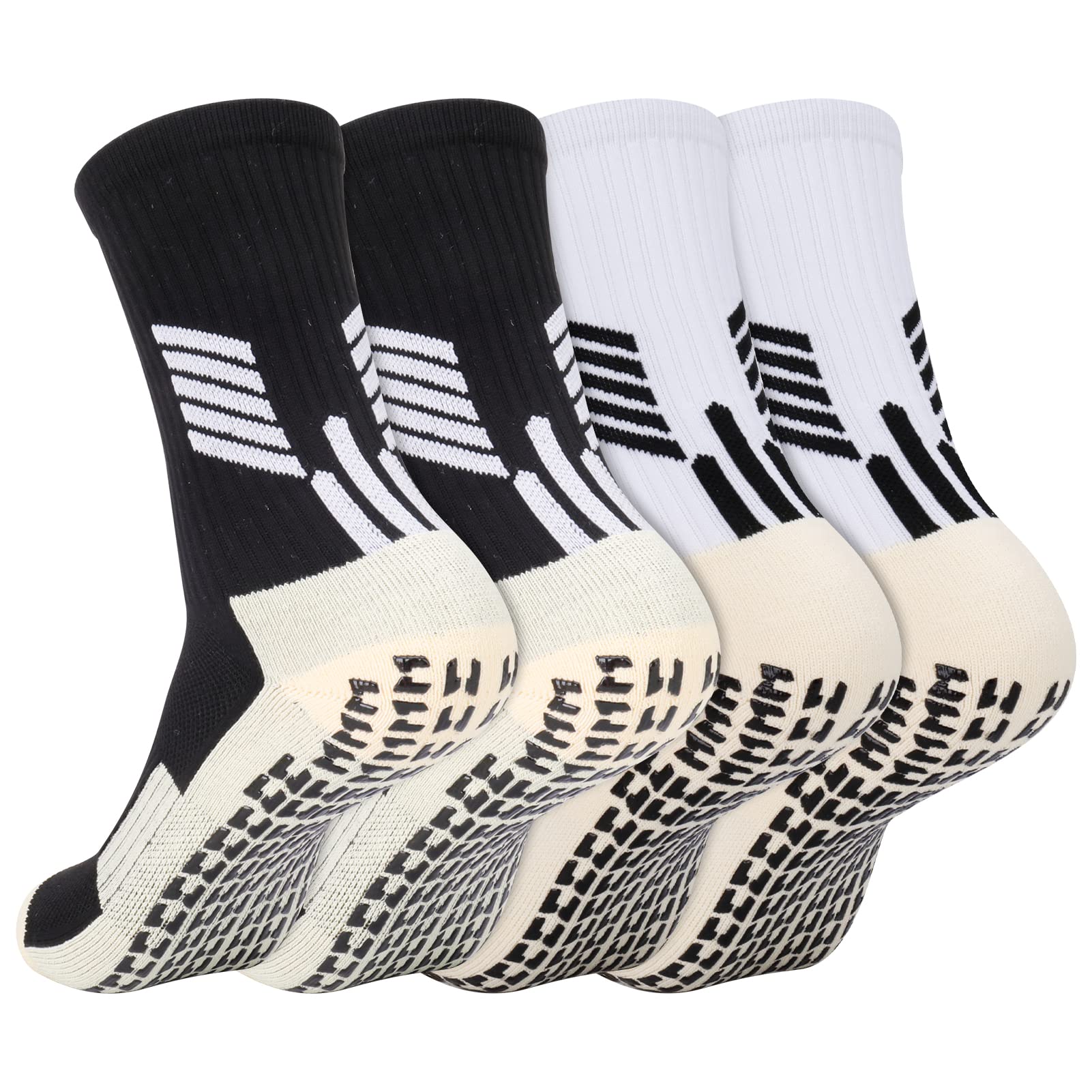 Jspupifip 2 Pair Soccer Socks Men,Ankle Socks Youth Black/White Speed Anti Slip Grip Pads Football Sock Gain the Edge Grip Soccer Socks for Women Girls Boys Teen Kids(White,Black)