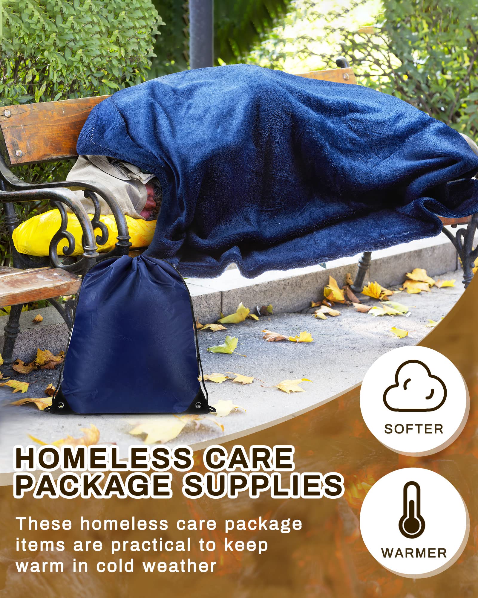 Jecery 72 Pieces Homeless Care Package Supplies Winter Coral Fleece Blanket Gloves Socks Beanies Scarves and Drawstring Bags Bulk for Winter Homeless Care