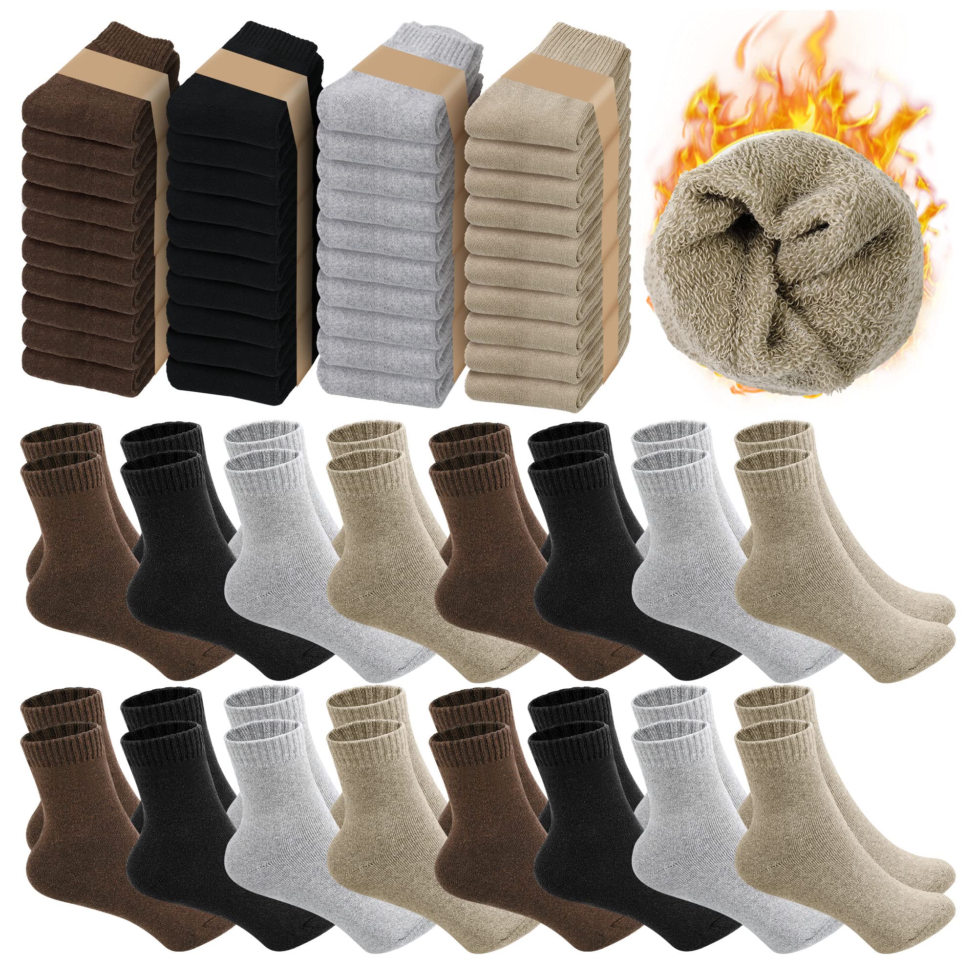 Jecery 60 Pairs Thermal Winter Socks Warm Socks for Men and Women Bulk Winter Socks Cold Weather Boot Sock Bulk Pack Donation Charity Care Bundle Warm Gift (Classic Colors)