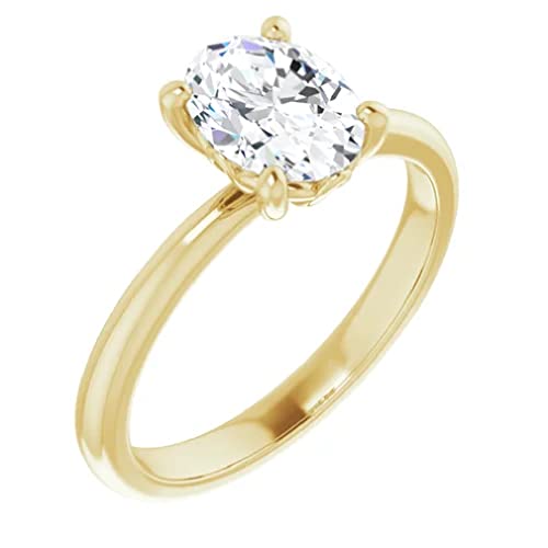 10K Solid Yellow Gold Handmade Engagement Rings, 1 CT Oval Cut Moissanite Diamond Solitaire Wedding/Bridal Rings for Women/Her, Minimalist Anniversary Ring Gifts (4.5)