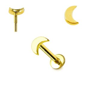 PiercingPoint Mini Plain Crescent 14K Yellow Gold Labret Stud - Lip Stud/Ear Cartilage Stud - 14K Gold Stud Labret - 16 Gauge 14K Gold Flat Back Labret