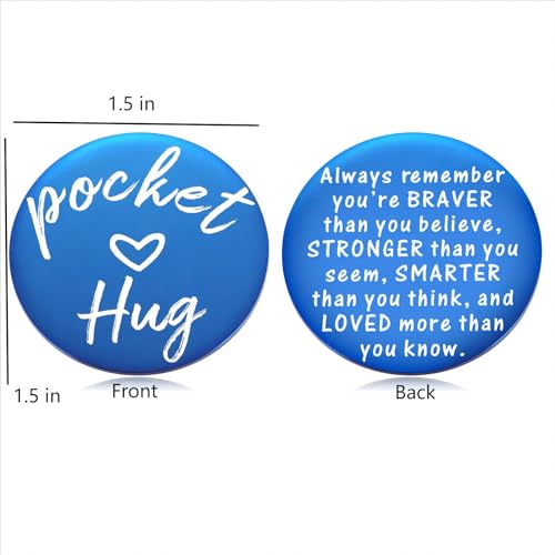 MIXJOY 2-Sided Little Pocket Hug Token Thinking of You Miss You Gift - You are Braver Than You Believe Cheer Up Gifts Good Luck Cancer Get Well Soon Coin, 1.5", Blue