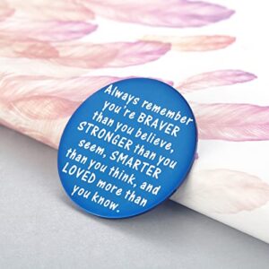 MIXJOY 2-Sided Little Pocket Hug Token Thinking of You Miss You Gift - You are Braver Than You Believe Cheer Up Gifts Good Luck Cancer Get Well Soon Coin, 1.5", Blue