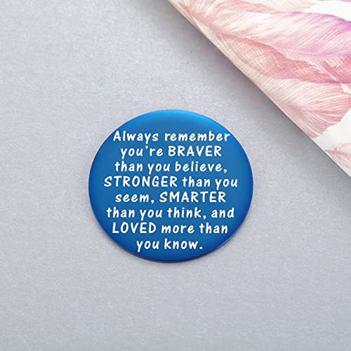 MIXJOY 2-Sided Little Pocket Hug Token Thinking of You Miss You Gift - You are Braver Than You Believe Cheer Up Gifts Good Luck Cancer Get Well Soon Coin, 1.5", Blue