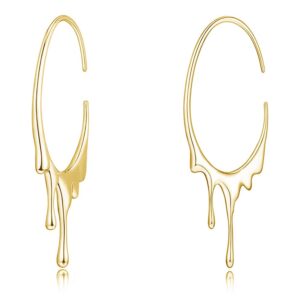 gold tapered drop dangle open small hoop earrings for women girls 925 sterling silver hypoallergenic waterdrop c shaped huggie hoops lightweight minimalist earring halloween jewelry gifts