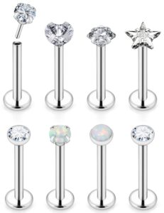 ocptiy 18g push in nose ring stud for women surgical stainless steel straight threadless nostril lip bone pin bar cartilage tragus helix earring piercing jewelry men diamond 3mm silver