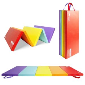 kangaroo hoppers tumbling mats for kids, foldable gym mat, kids gymnastics mat with carrying handles for home activity play, 3 ft x 6 ft, 5-panel, 1.5'' thickness