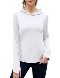 women's upf 50+ sun protection hoodie long sleeve lightweight sun shirt for fishing white l