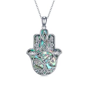 hamsa hand of fatima tree of life necklace for women 925 sterling silver hamsa hand of fatima pendant necklace jewelry gifts for women men christmas birthday gifts,18''-20''