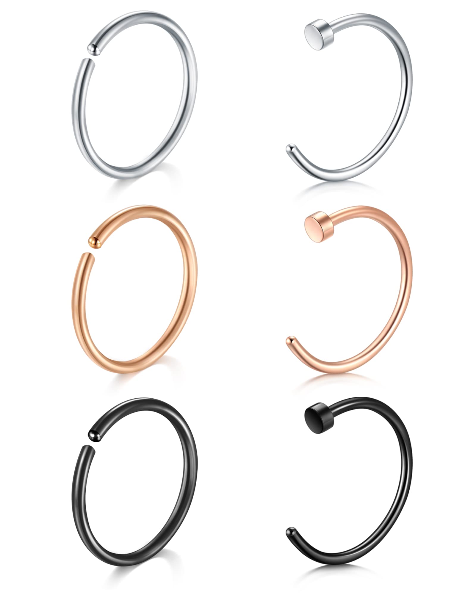 D.Bella 22G Small Nose Rings Hoops Surgical Steel Simple Half Hoop Nose Ring 8mm Nose Hoops Nose Nostril Piercing Hoop