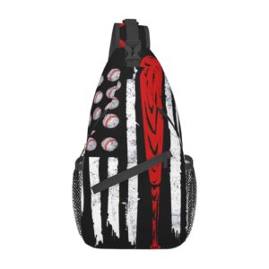 lunepon baseball and american flag sling backpack crossbody shoulder bags for women men, sling bag travel hiking chest bag daypack unisex