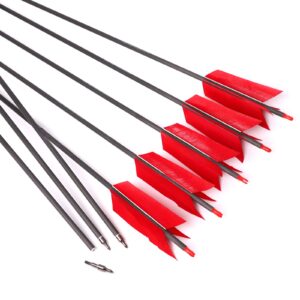 Elkrich Archery Carbon Arrows 31inch Target Flu-Flu Arrows Spine 500 Hunting Arrows with 4pcs Turkey Feathers for Small Game Hunting Shooting (12pcs, Red)