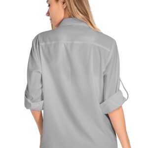 Women's UPF 50 Long Sleeve Sun Protection Shirts Quick Dry Outdoor Fishing Hiking Travel Shirt (5019 Grey, Small)