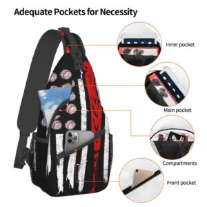 Lunepon Baseball And American Flag Sling Backpack Crossbody Shoulder Bags For Women Men, Sling Bag Travel Hiking Chest Bag Daypack Unisex