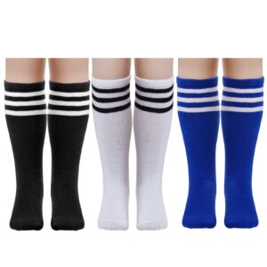 dxhycc 3 pairs kids soccer socks stripes knee high tube socks school cotton uniform sports socks for toddler girls and boys