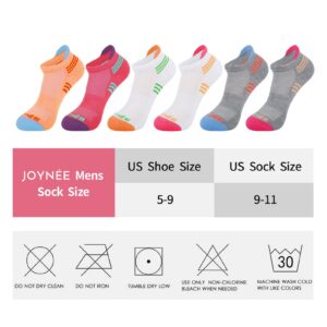 JOYNÉE Womens Ankle Cushioned Socks 6 Pack Athletic Low Cut Socks with Heel Tab for Running Sports