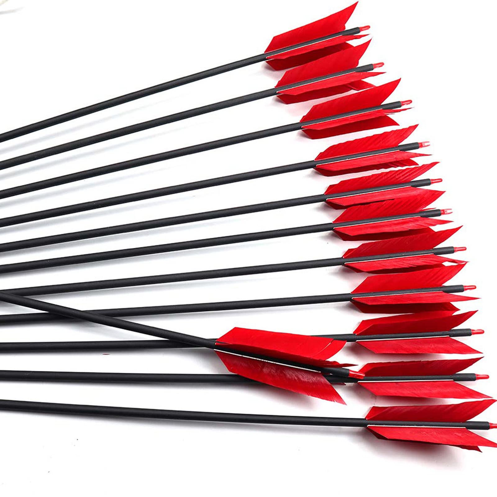 Elkrich Archery Carbon Arrows 31inch Target Flu-Flu Arrows Spine 500 Hunting Arrows with 4pcs Turkey Feathers for Small Game Hunting Shooting (12pcs, Red)