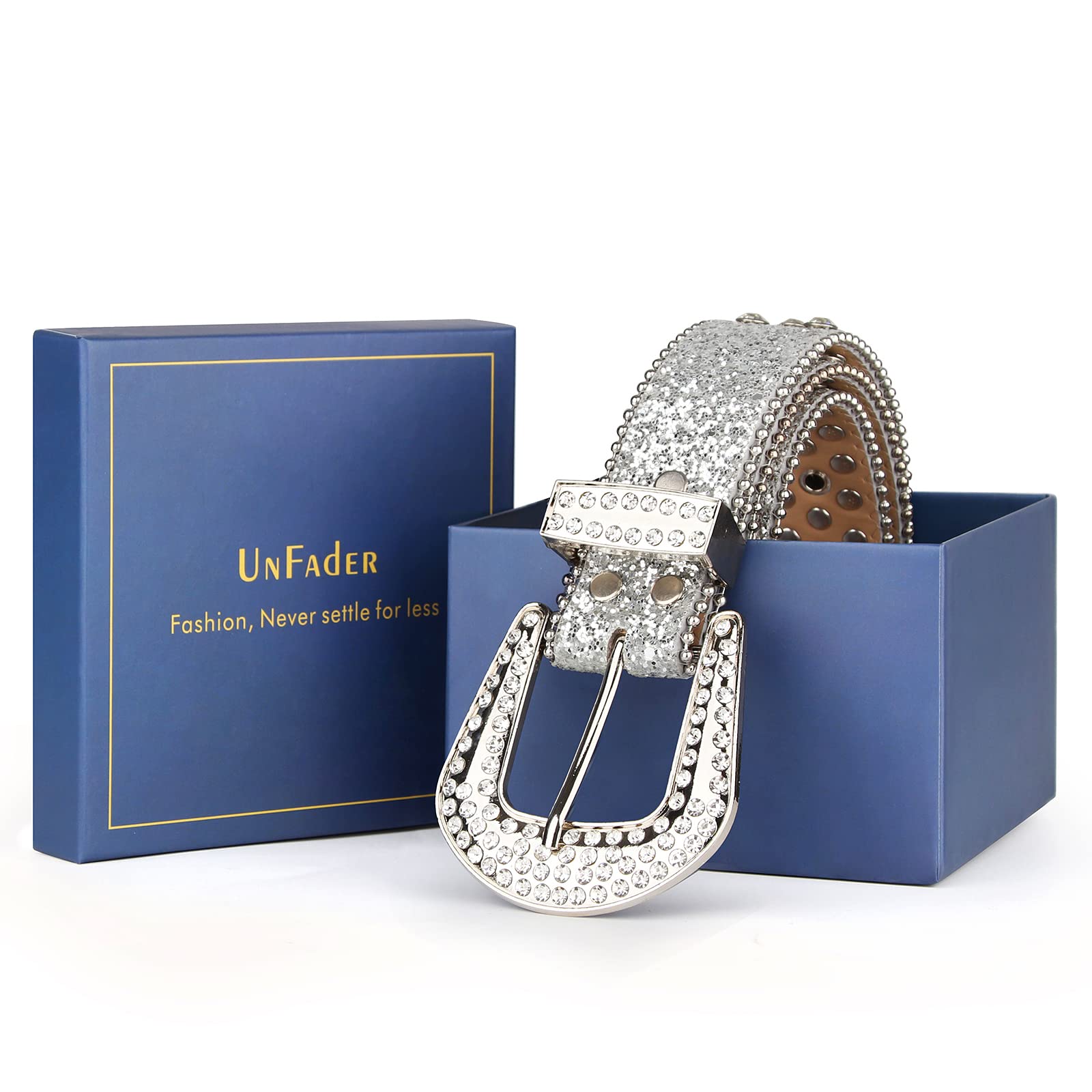 UnFader Womens Men Rhinestone Western Belts Bling Cowgirl Designer Diamond Studded Belts for Jeans