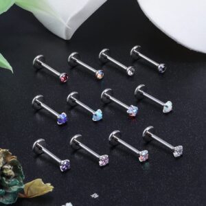 Ocptiy 18G Push in Nose Ring Stus for Women Surgical Stainless Steel Straight Threadless Nose Nostril Lip Ring Stud Bone Pin Bar Cartilage Tragus Helix Earring Piercing Jewelry Men Diamond 3mm Silver